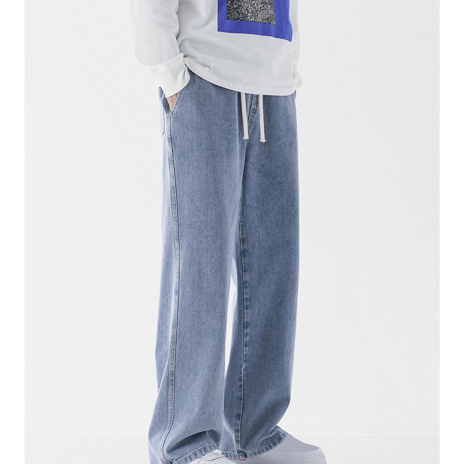 Ceisia Men's Gift Oversized Wide-leg Drawstring Denim Pants Mid-Rise ...