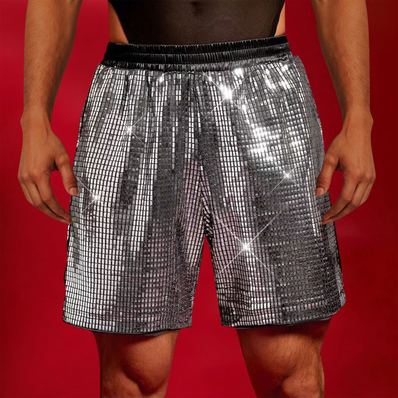 Ceisia Men's Gift Relaxed Full Sequin Party Shorts Mid-Rise Elastic ...