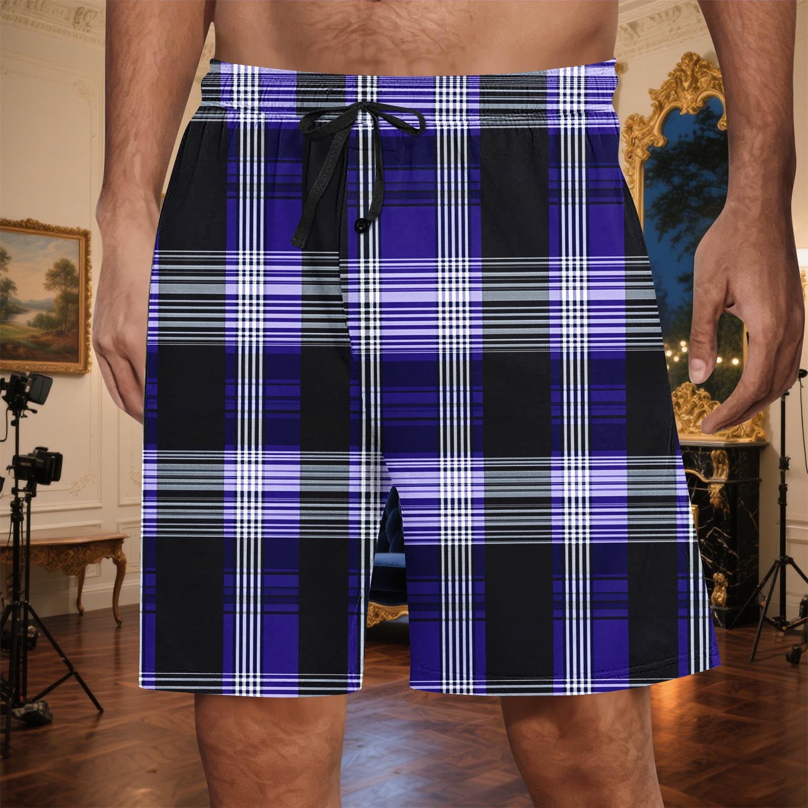 Ceisia Men's Gift Relaxed Knee-Length Plaid Shorts Elastic Waist ...