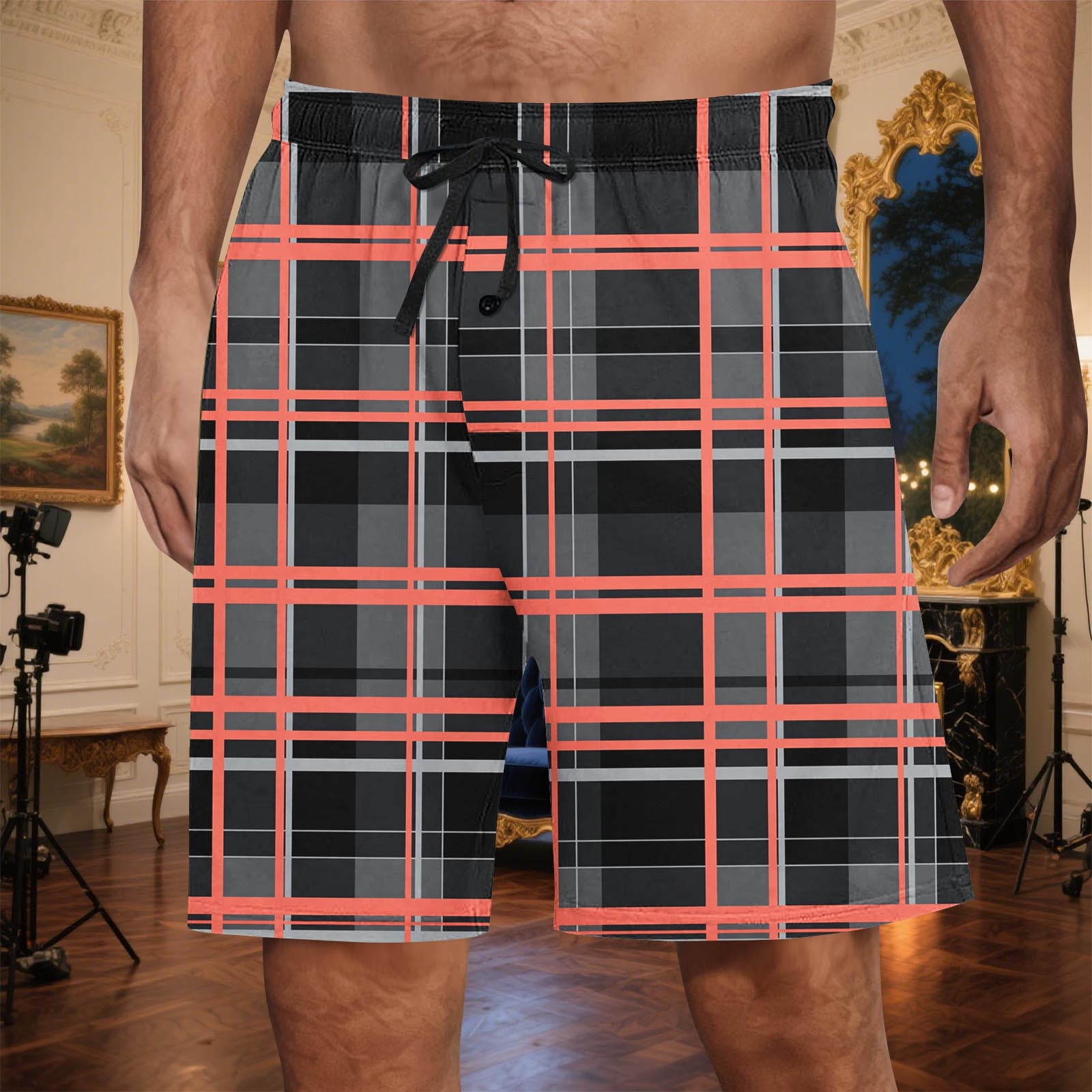 Ceisia Men's Gift Relaxed Knee-Length Plaid Shorts Elastic Waist ...