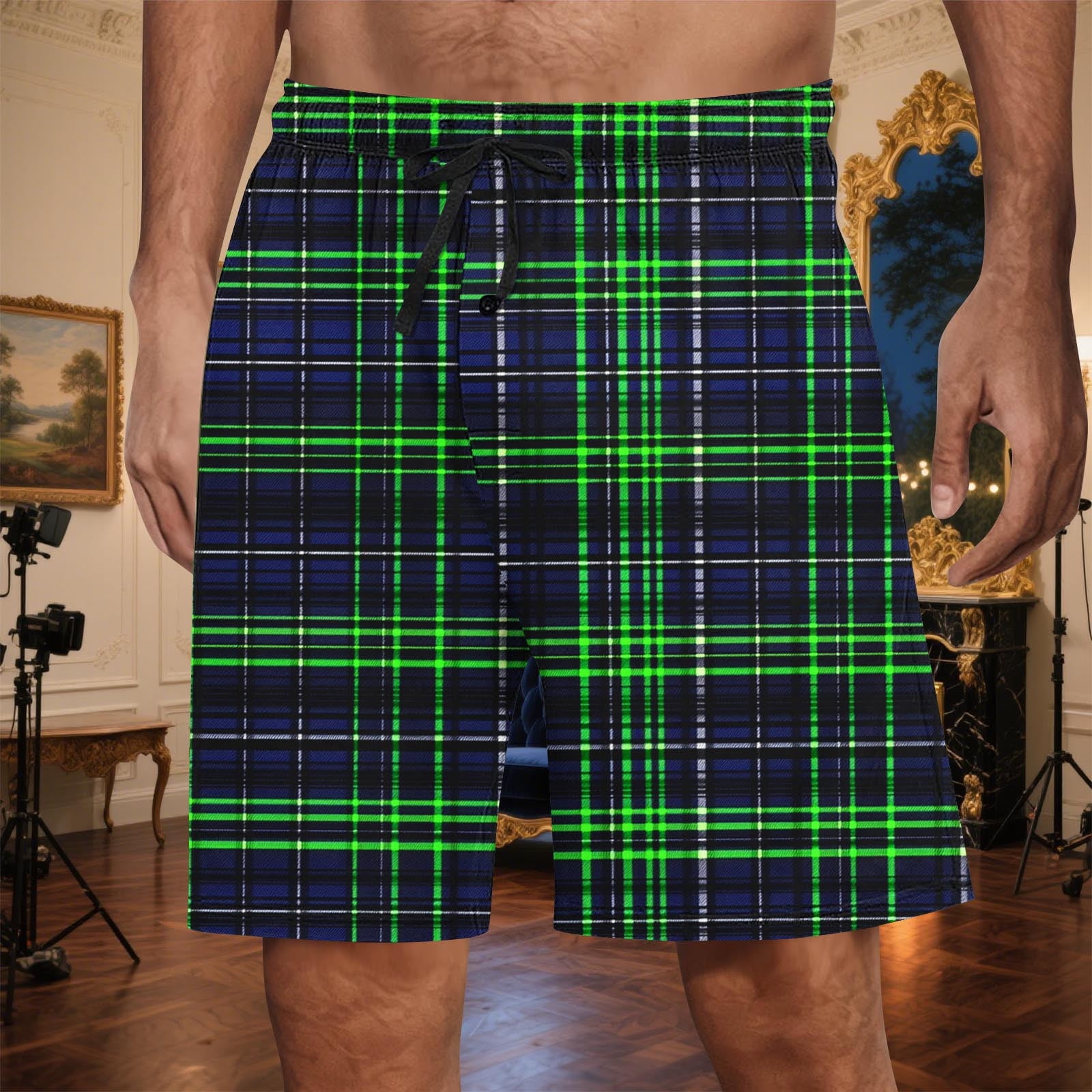 Ceisia Men's Gift Relaxed Knee-Length Plaid Shorts Elastic Waist ...