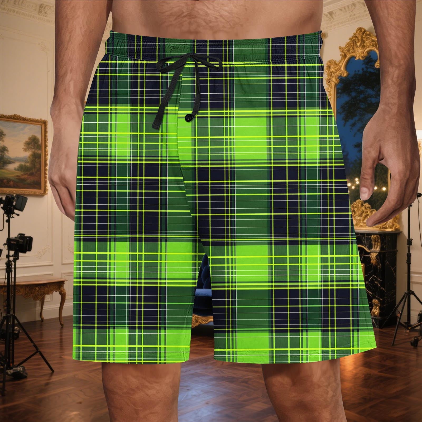 Ceisia Men's Gift Relaxed Knee-Length Plaid Shorts Elastic Waist ...