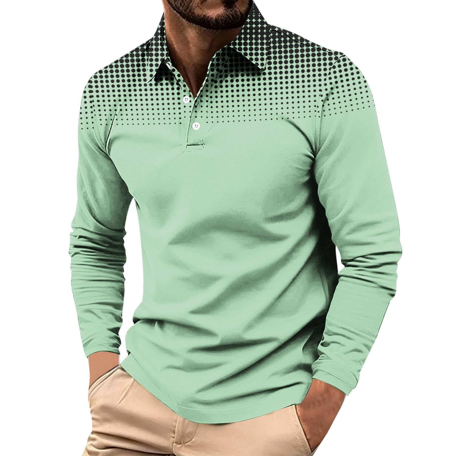 Ceisia Men's Gradient Polka Dot Collared Long-Sleeve Polo Shirt | Slim ...