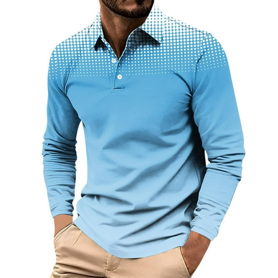 Ceisia Men's Gradient Polka Dot Collared Long-Sleeve Polo Shirt | Slim ...