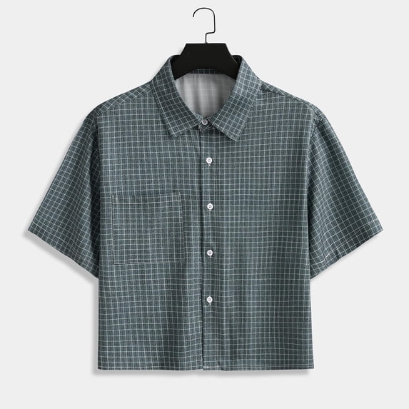 Ceisia Men's Grid Pattern Short Sleeve Cropped Shirt Small & Colorful ...