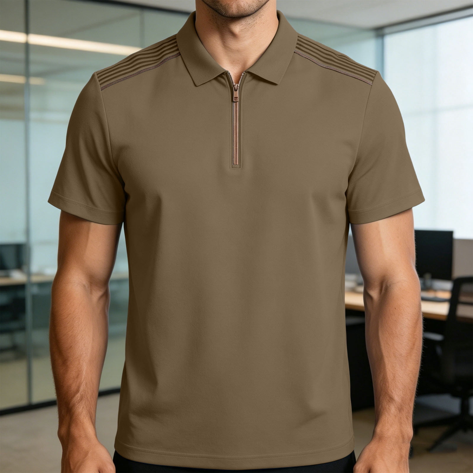 Ceisia Men's Half Zip Short Sleeve Polo Shirt With Shoulder Stripe ...