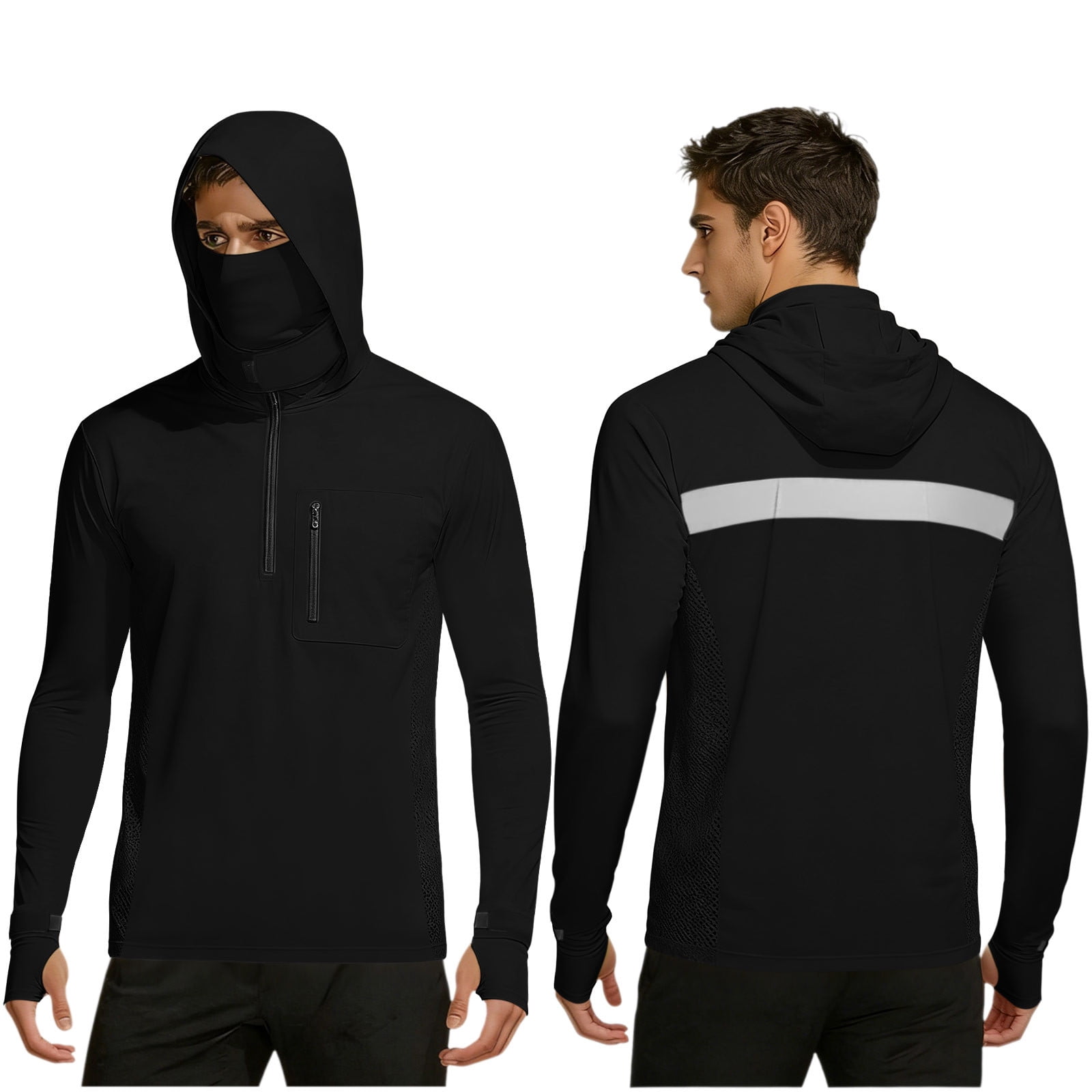 Ceisia Men's Ice Silk Sunscreen Hoodie with Mesh Patchwork Long Sleeve ...