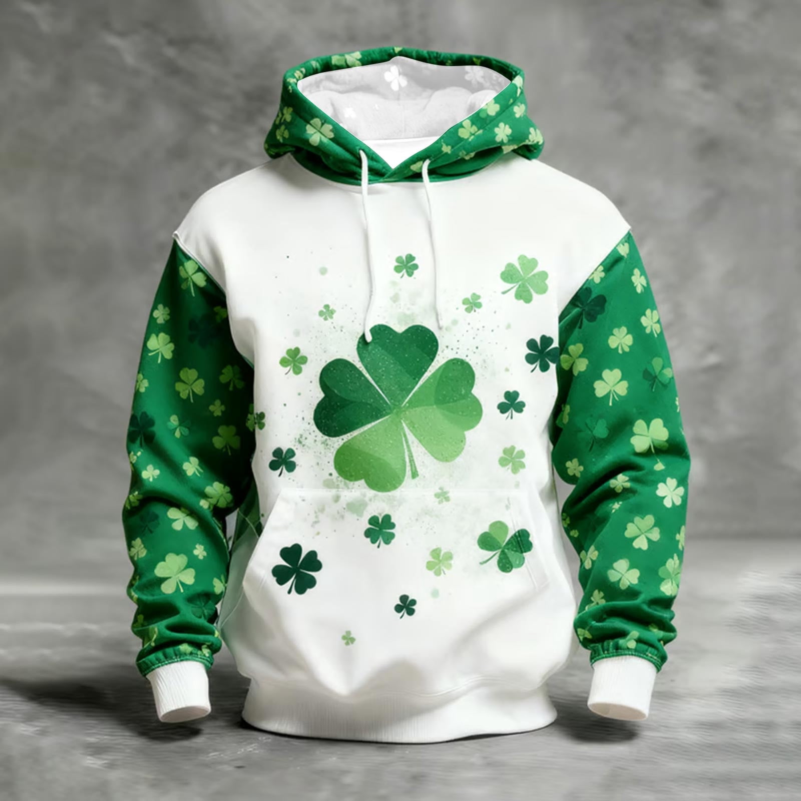 Ceisia Men's Irish Four-Leaf Clover Print Hoodie | Vintage Washed ...