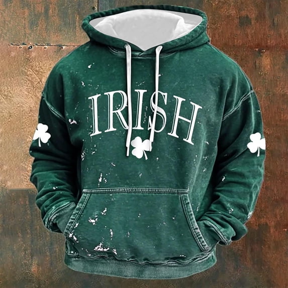 Ceisia Men's Irish Four-Leaf Clover Print Hoodie | Vintage Washed ...