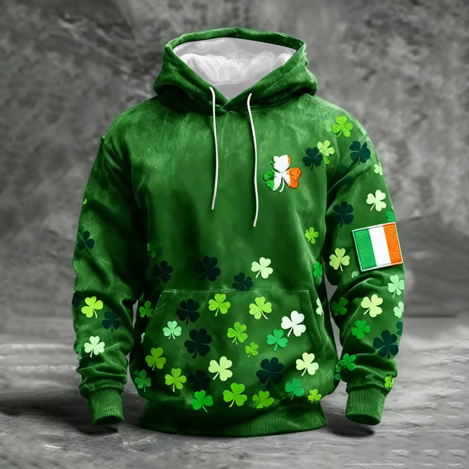 Ceisia Men's Irish Four-Leaf Clover Print Hoodie | Vintage Washed ...