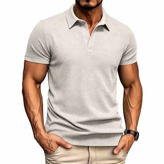Ceisia Men's Knit Textured Polo Shirt V Neck Short Sleeve Casual ...