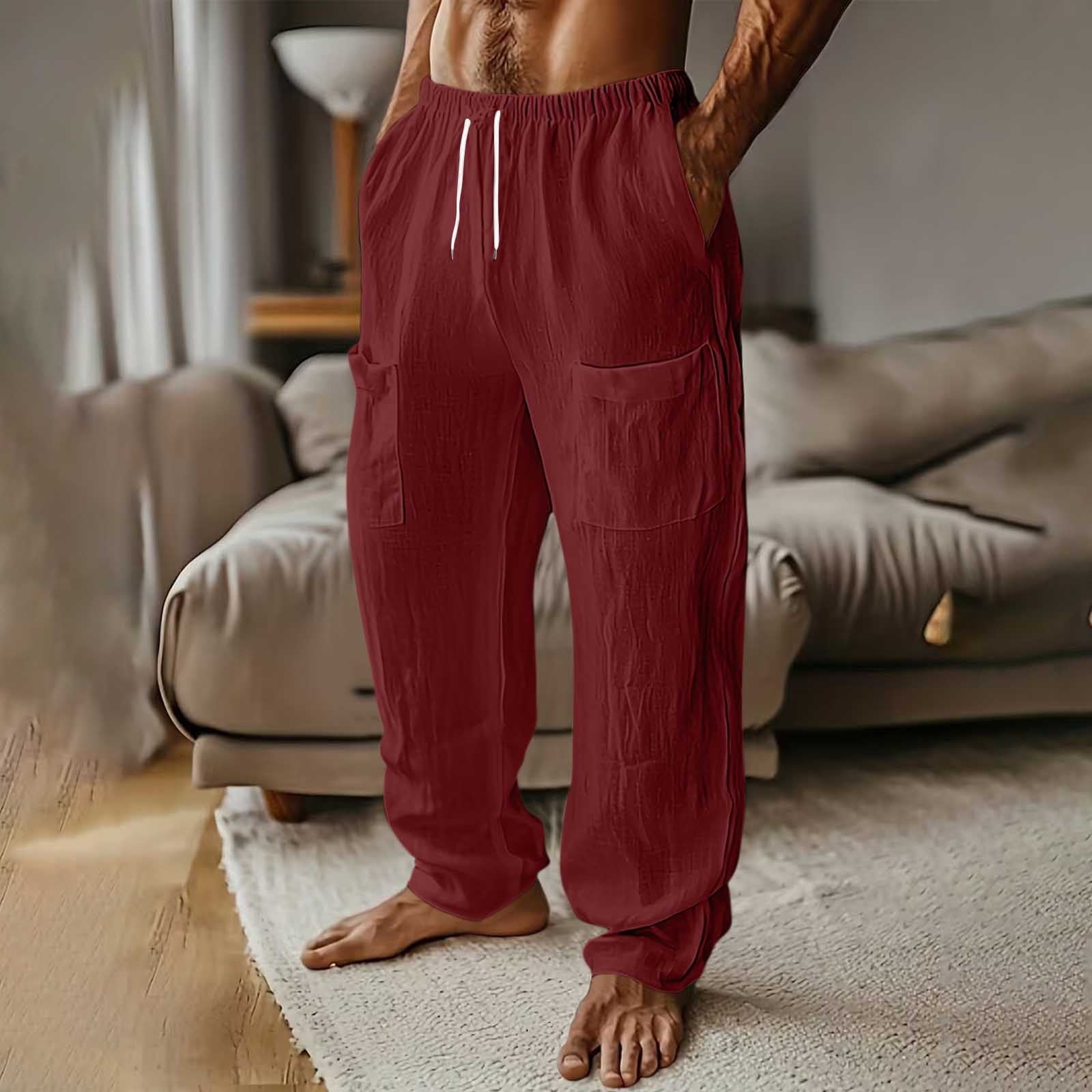 Ceisia Men's Lightweight Cotton Linen Pants Elastic Waist Drawstring ...