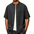 Ceisia Men's Linen Blend Stand Collar Short Sleeve Button Down Shirt ...