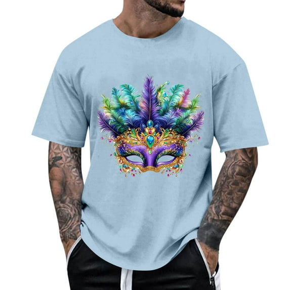 Ceisia Men's Loose Fit Short-Sleeve Mardi Gras Mask Print T-Shirt ...