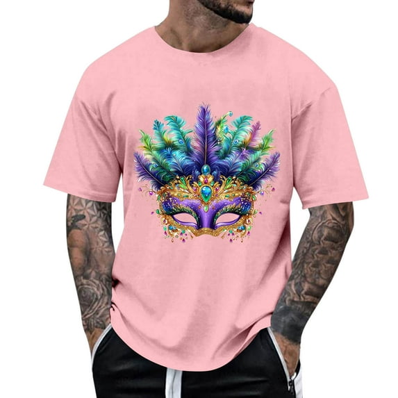 Ceisia Men's Loose Fit Short-Sleeve Mardi Gras Mask Print T-Shirt ...
