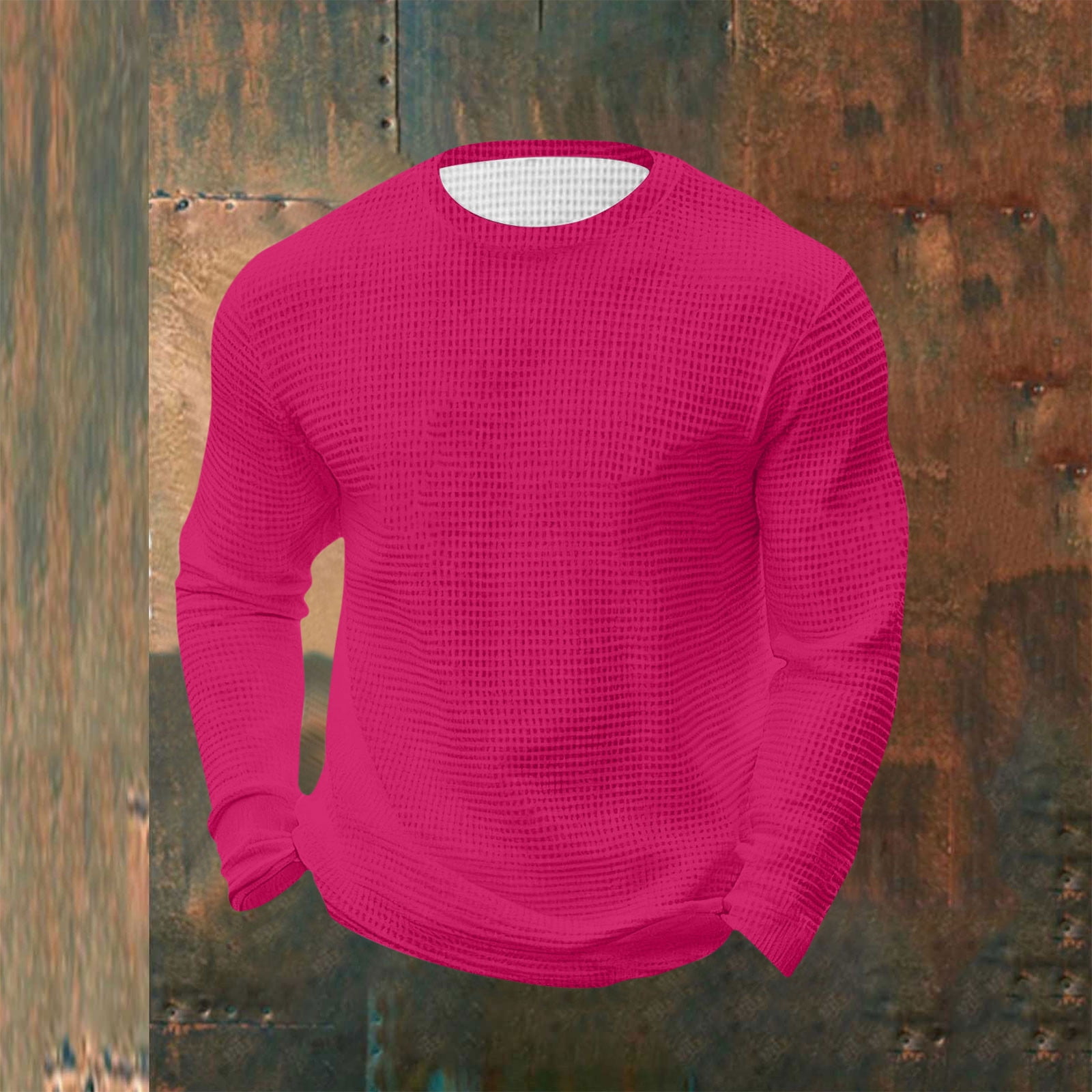 Ceisia Men's Loose Fit Solid Color Long Sleeve Waffle Texture T-Shirt ...