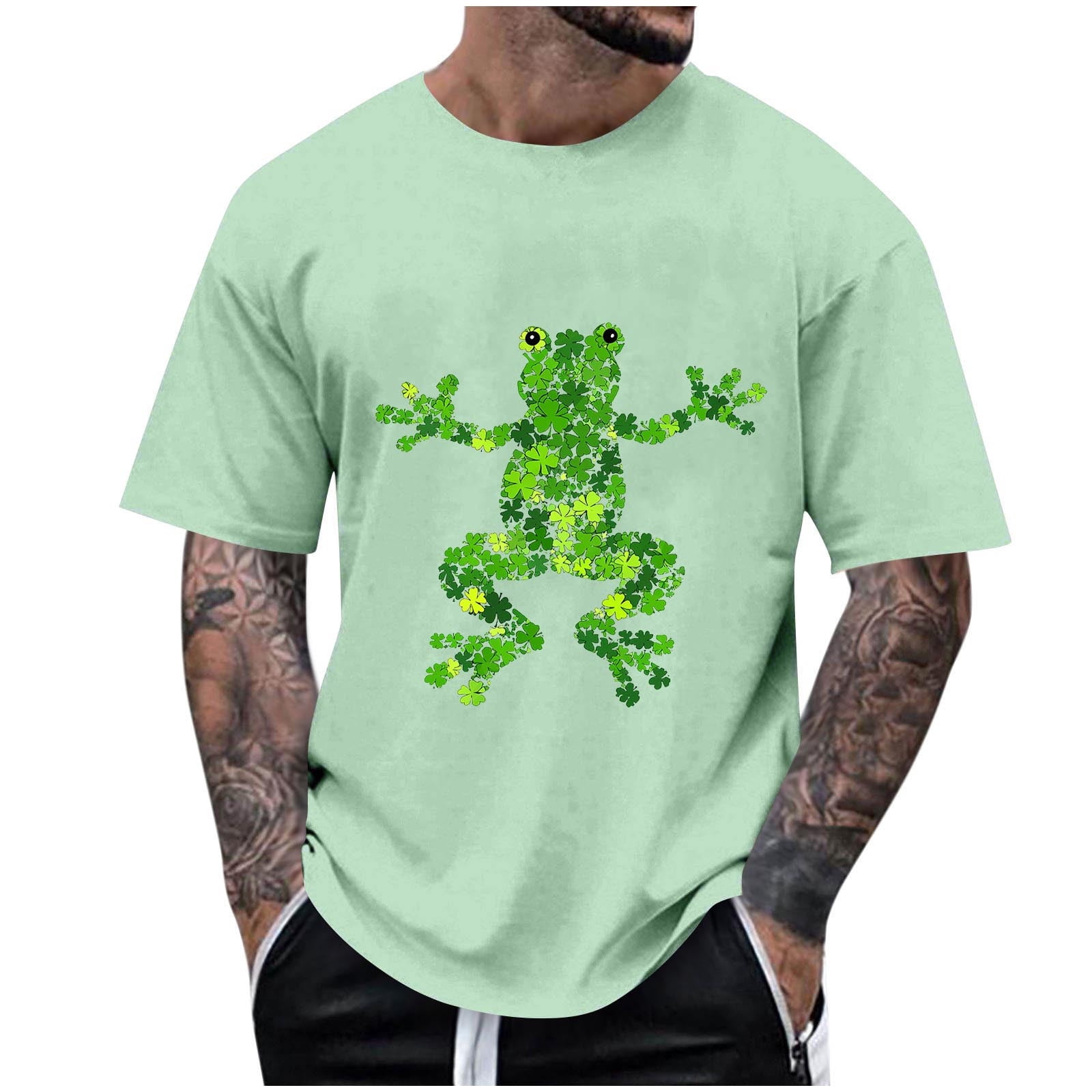 Ceisia Men's Loose Fit St. Patrick's Day Shamrock Frog Print Crew Neck ...