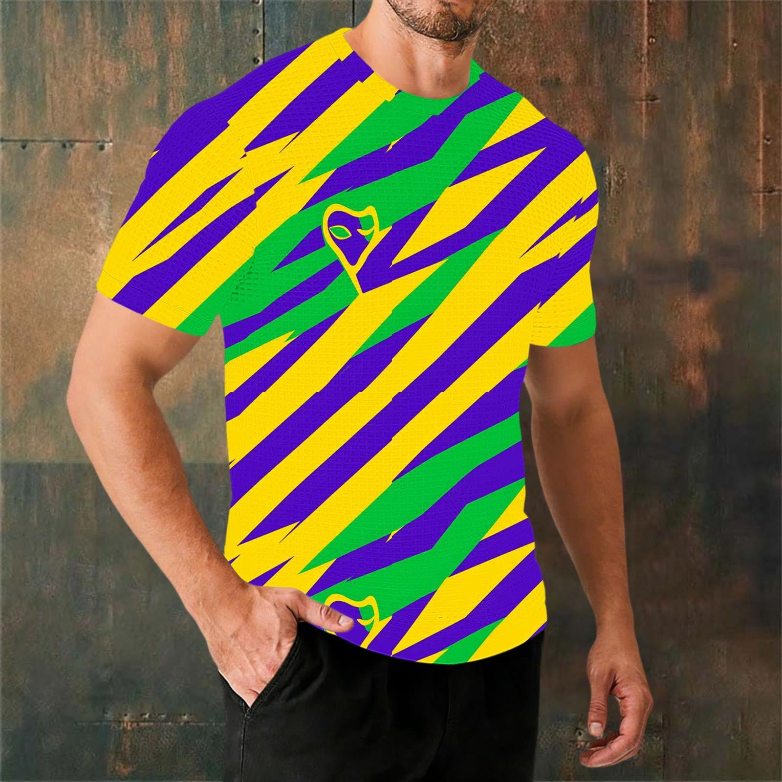 Ceisia Men's Mardi Gras Diagonal Stripe T-shirt Loose Fit Short Sleeve ...