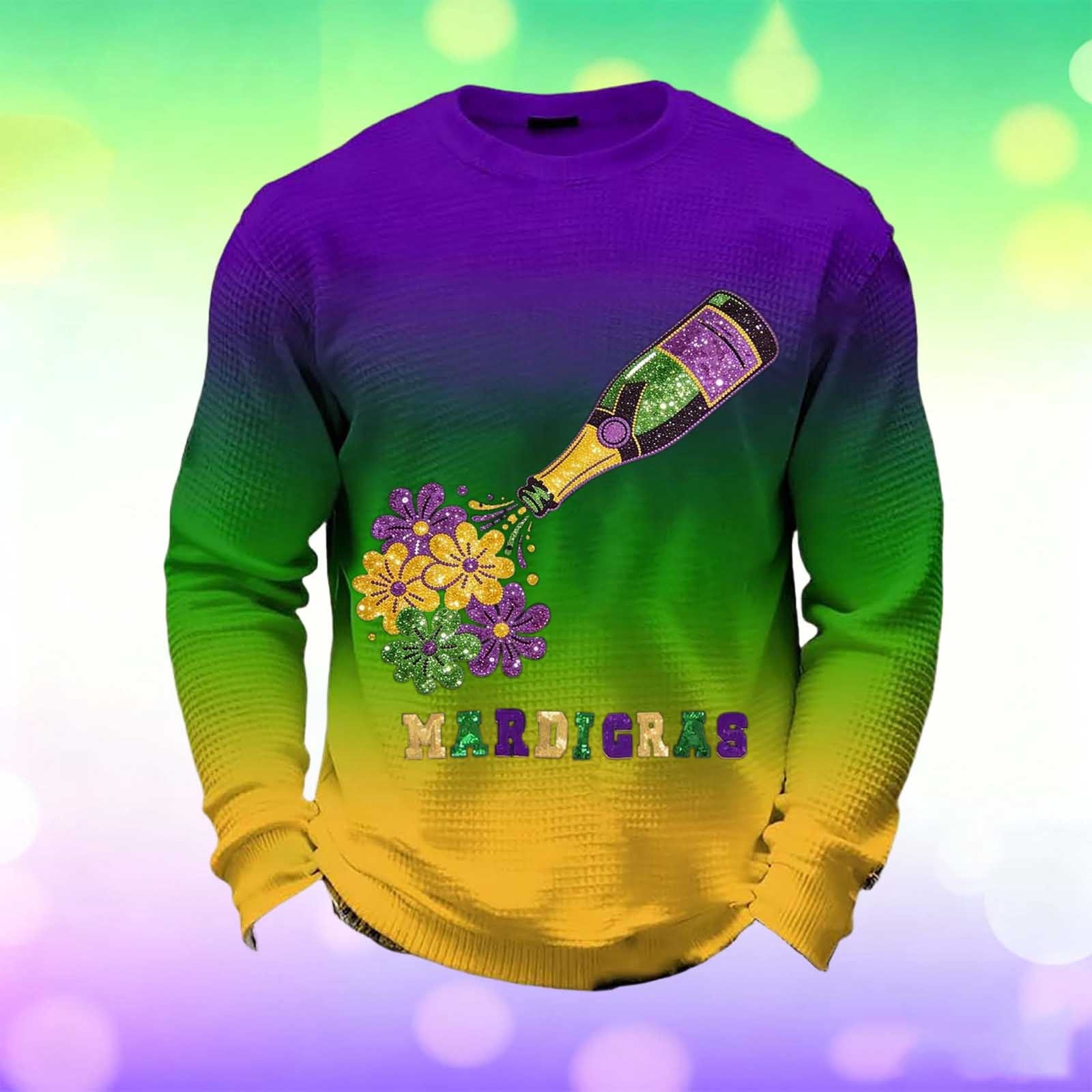 Ceisia Men's Mardi Gras Gradient Waffle-Knit Sweatshirt | Relaxed ...