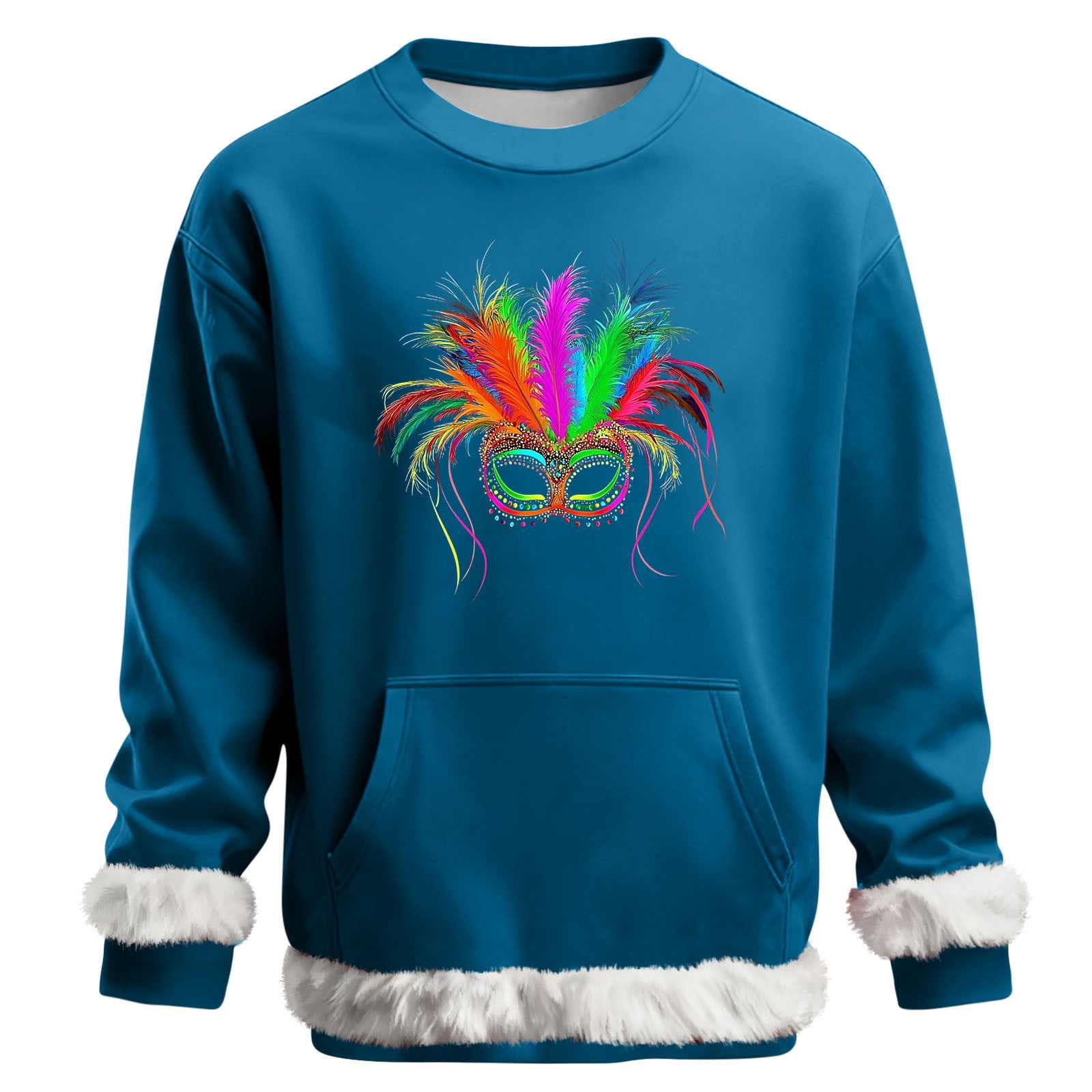 Ceisia Men's Mardi Gras Venice Mask Fuzzy-Trim Sweatshirt | Winter ...