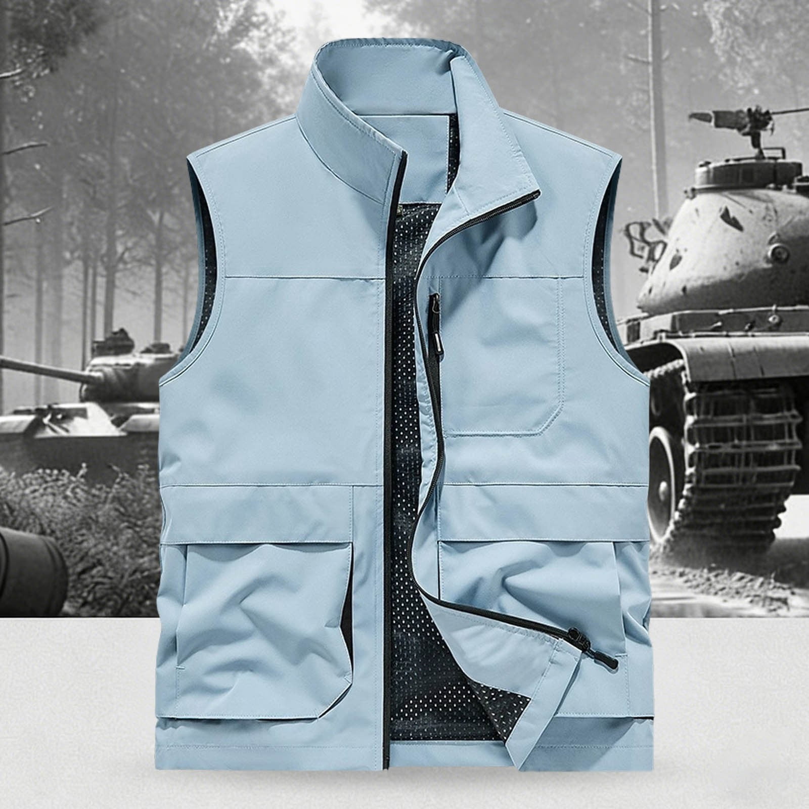 Ceisia Men's Multi Pocket Cargo Vest Stand Collar Sleeveless Utility ...