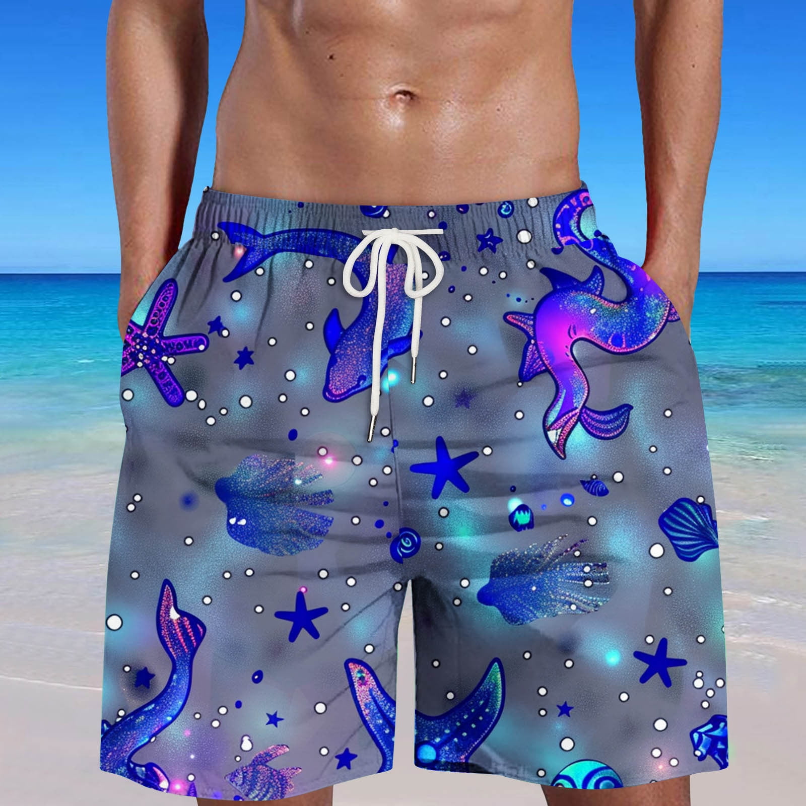 Ceisia Men's Ocean Starfish Dolphin Printed Swim Trunks Quick Dry ...