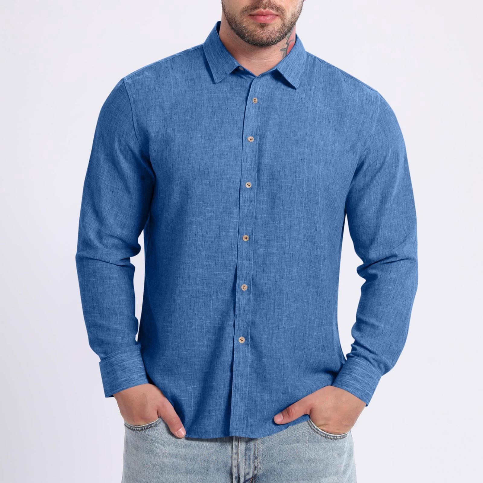 Ceisia Men's Oversize Flax Long-Sleeve Button-Down Shirt for Spring ...