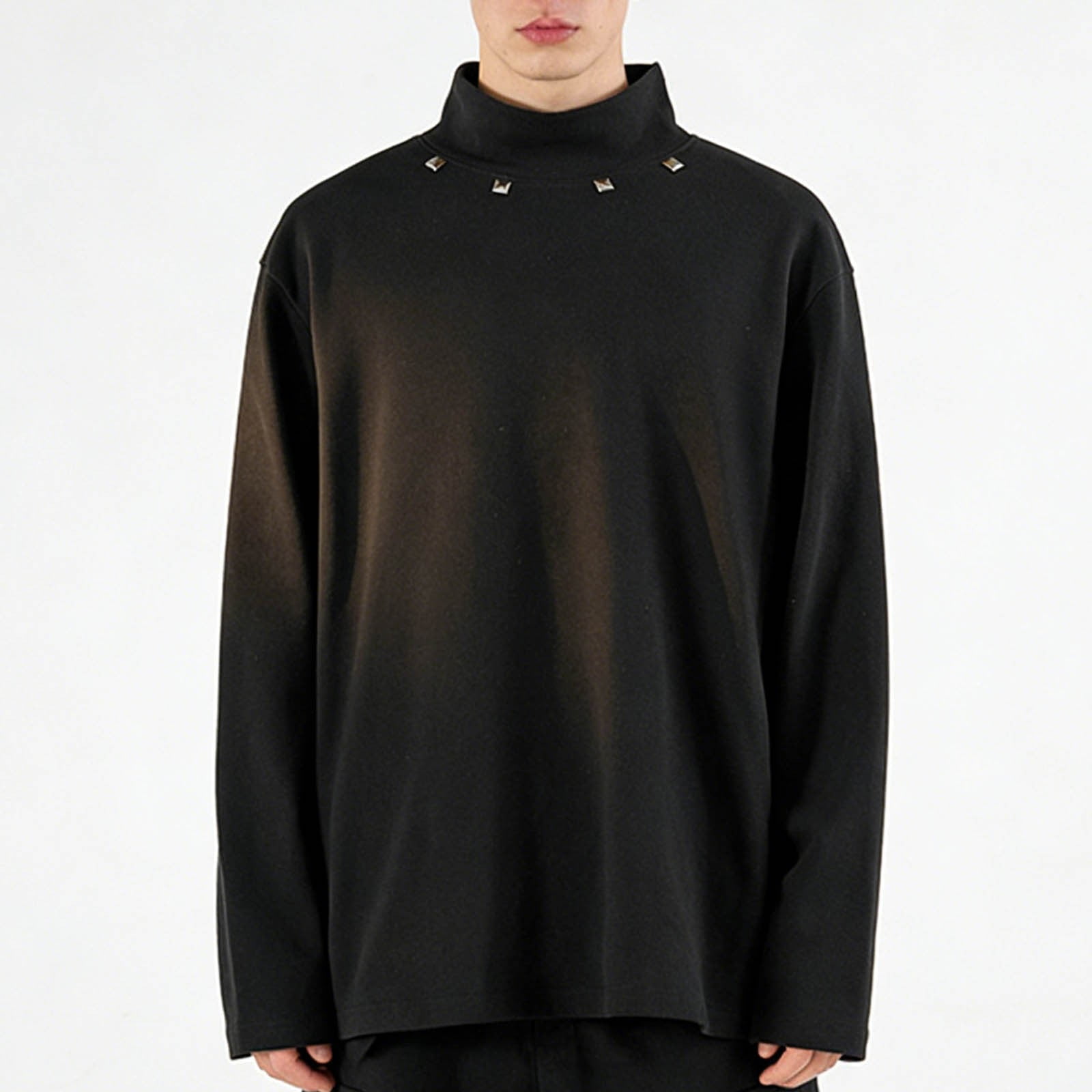 Ceisia Men's Oversize Semi-Turtleneck Metal-Rivet Long-Sleeve Top Multi ...