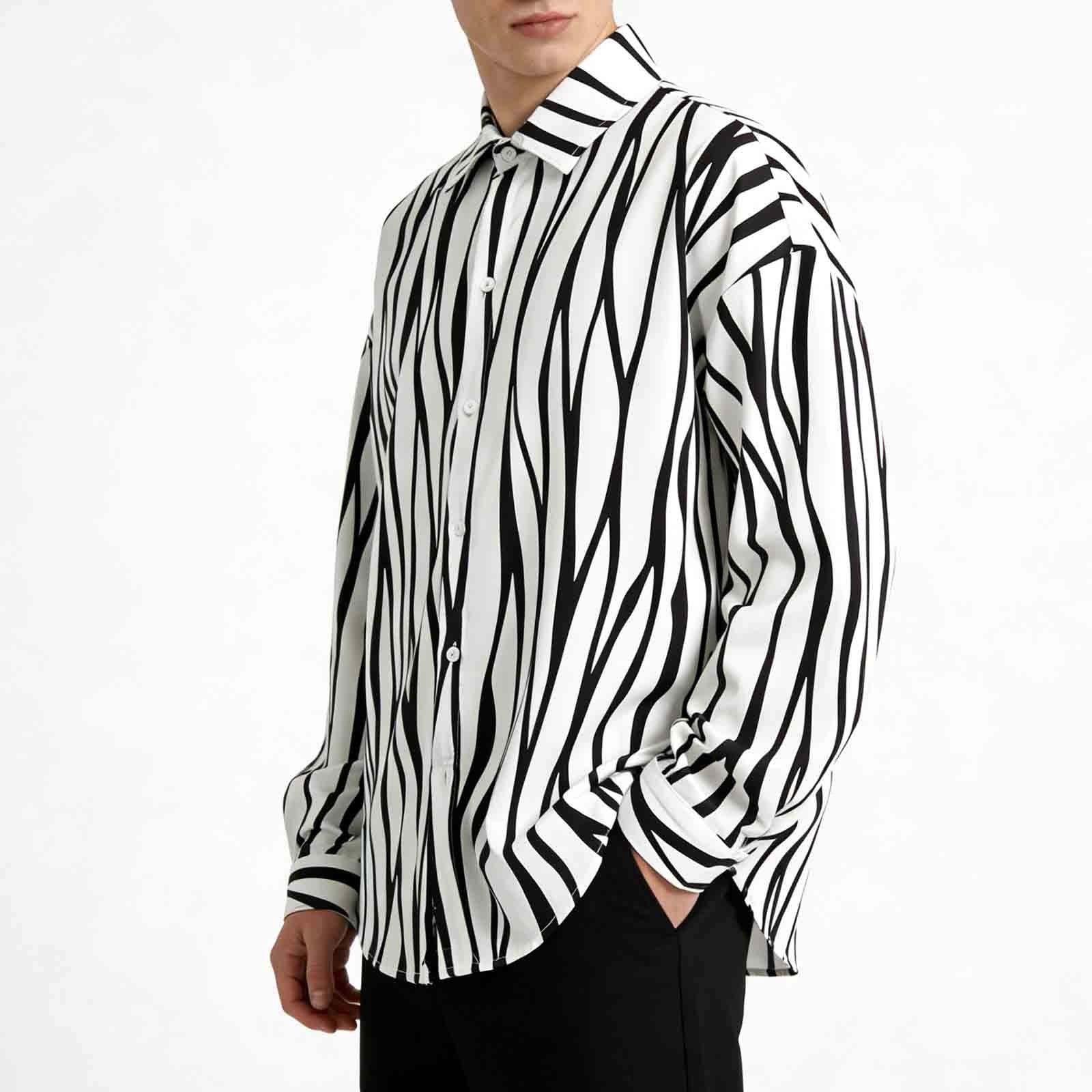 Ceisia Men's Oversize Zebra-Print Long-Sleeve Button-Down Shirt for ...