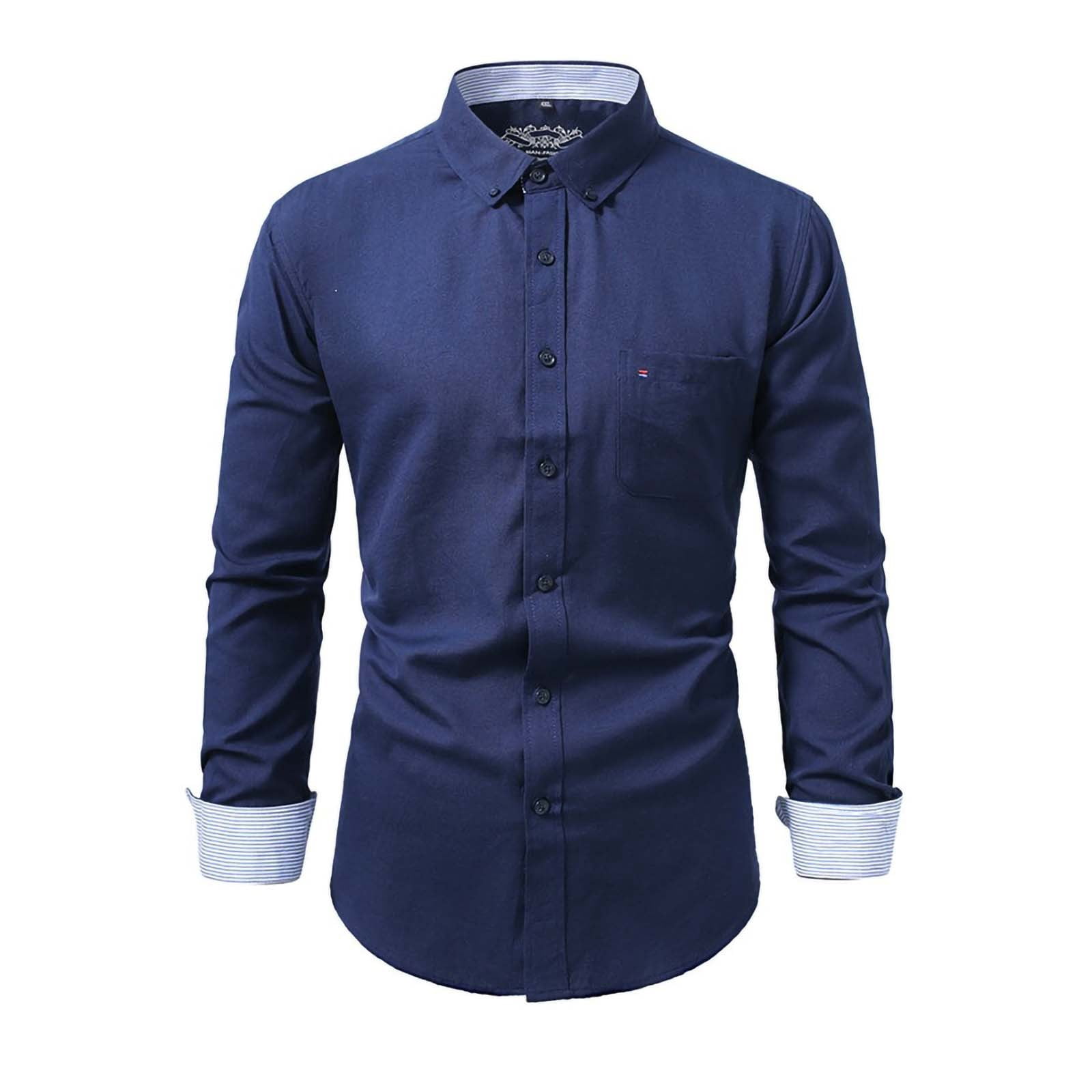 Ceisia Men's Oxford Long Sleeve Button Down Shirt With Striped Cuff ...
