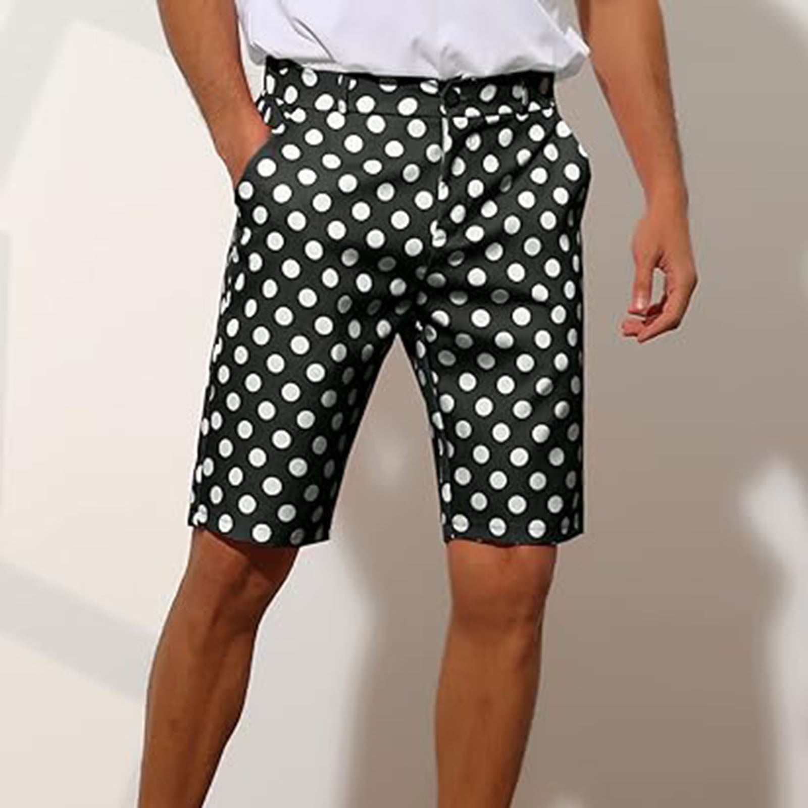 Ceisia Men's Polka Dot Print Casual Shorts Flat Front Summer Fashion ...