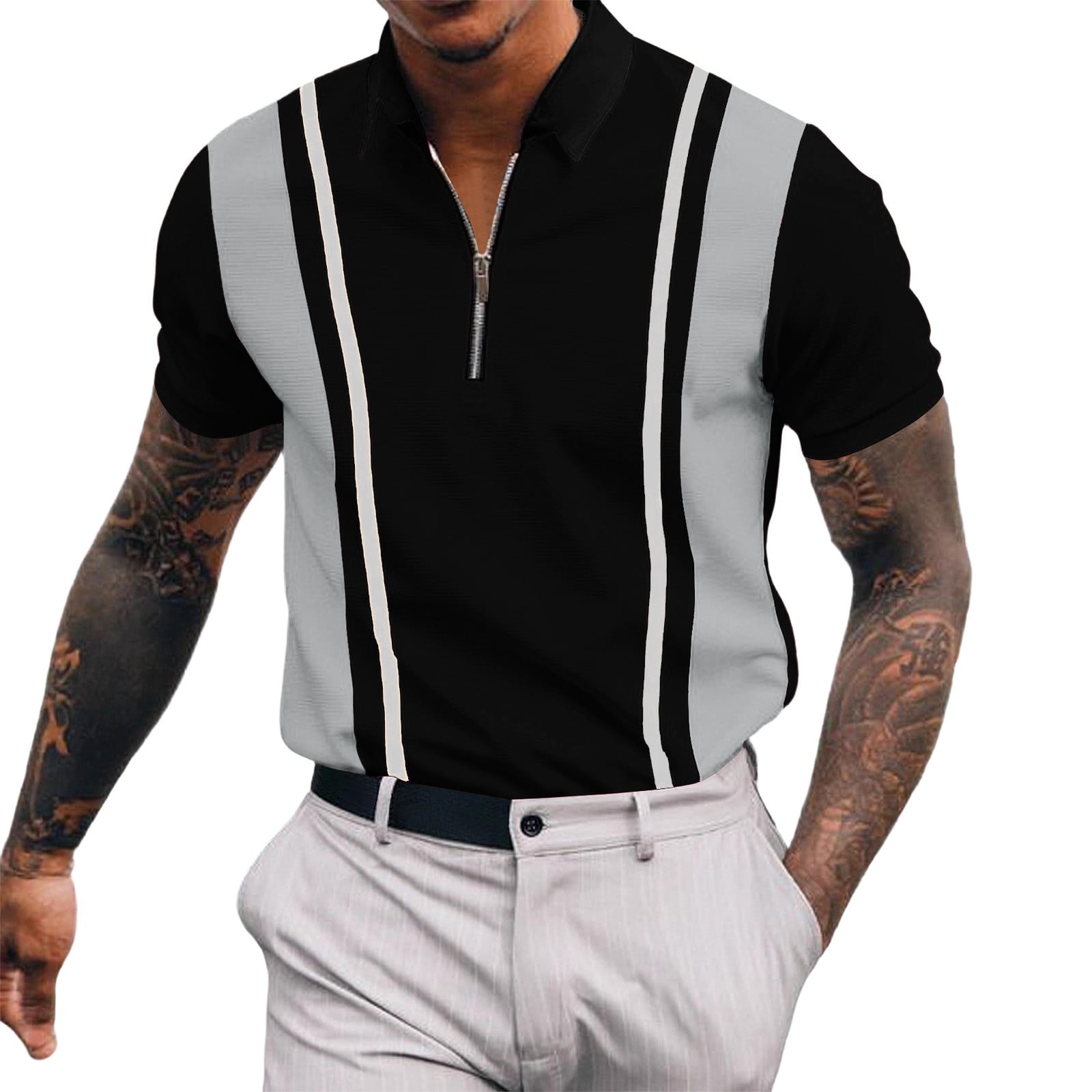 Ceisia Men's Polo Shirt | Slim Fit Half-Zip Short Sleeve Striped Polo ...