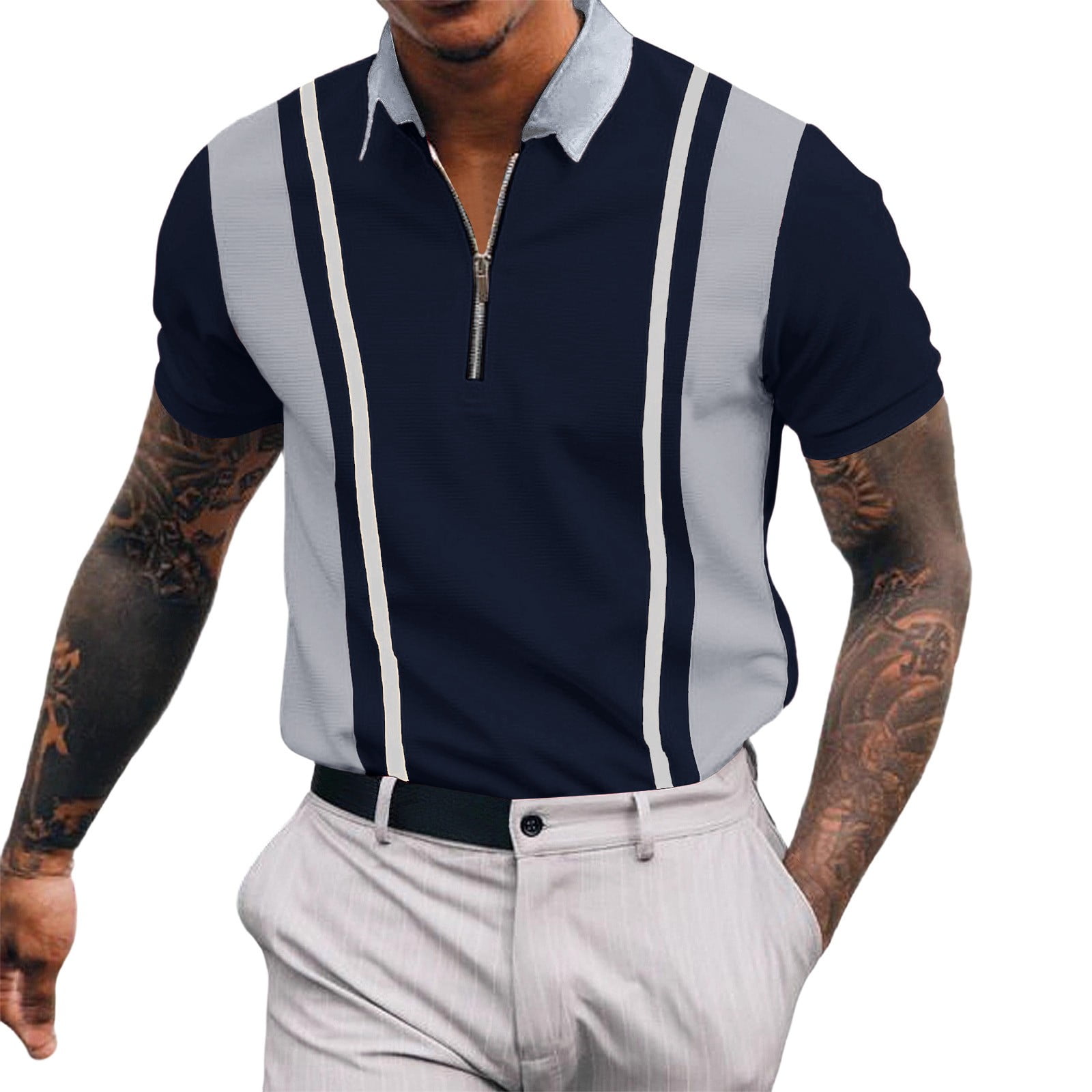 Ceisia Men's Polo Shirt | Slim Fit Half-Zip Short Sleeve Striped Polo ...