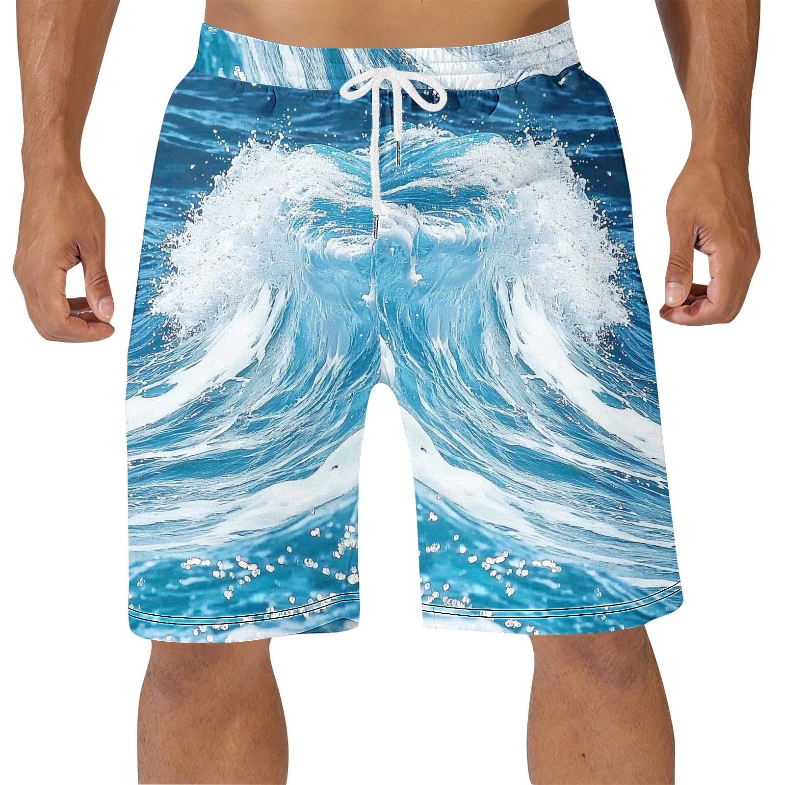 Ceisia Men's Realistic Ocean Wave Print Swim Trunks 4-Way Stretch Quick ...