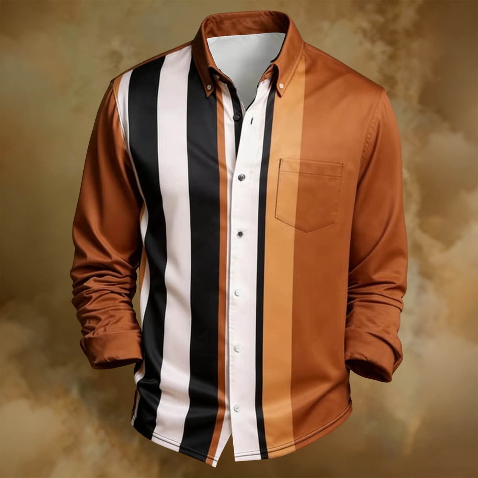 Ceisia Men's Red-Blue Wave Print Shirt | Stretchy Slim Long-Sleeve ...