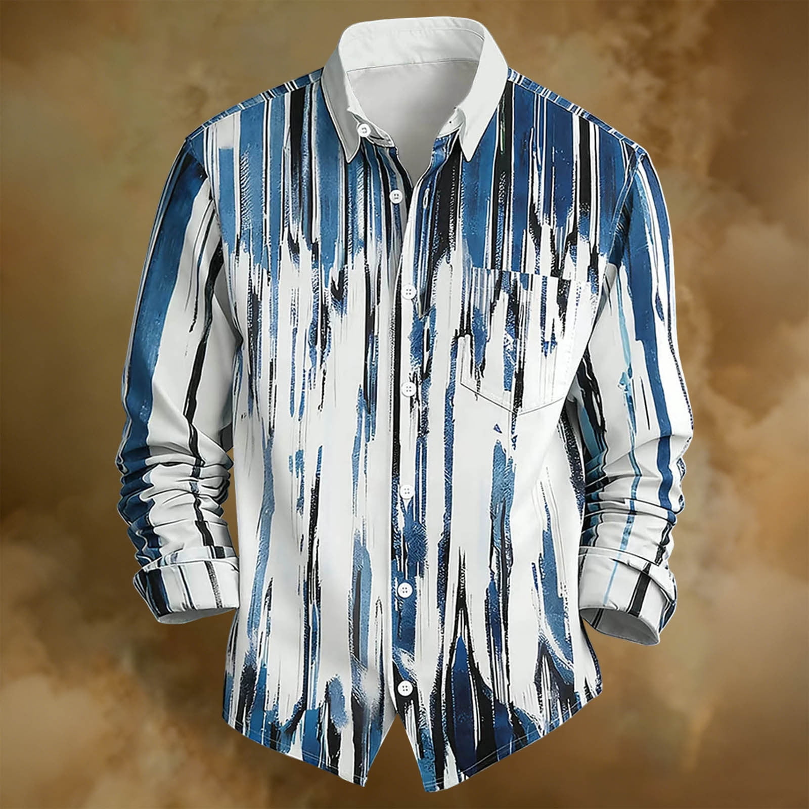 Ceisia Men's Red-Blue Wave Print Shirt | Stretchy Slim Long-Sleeve ...