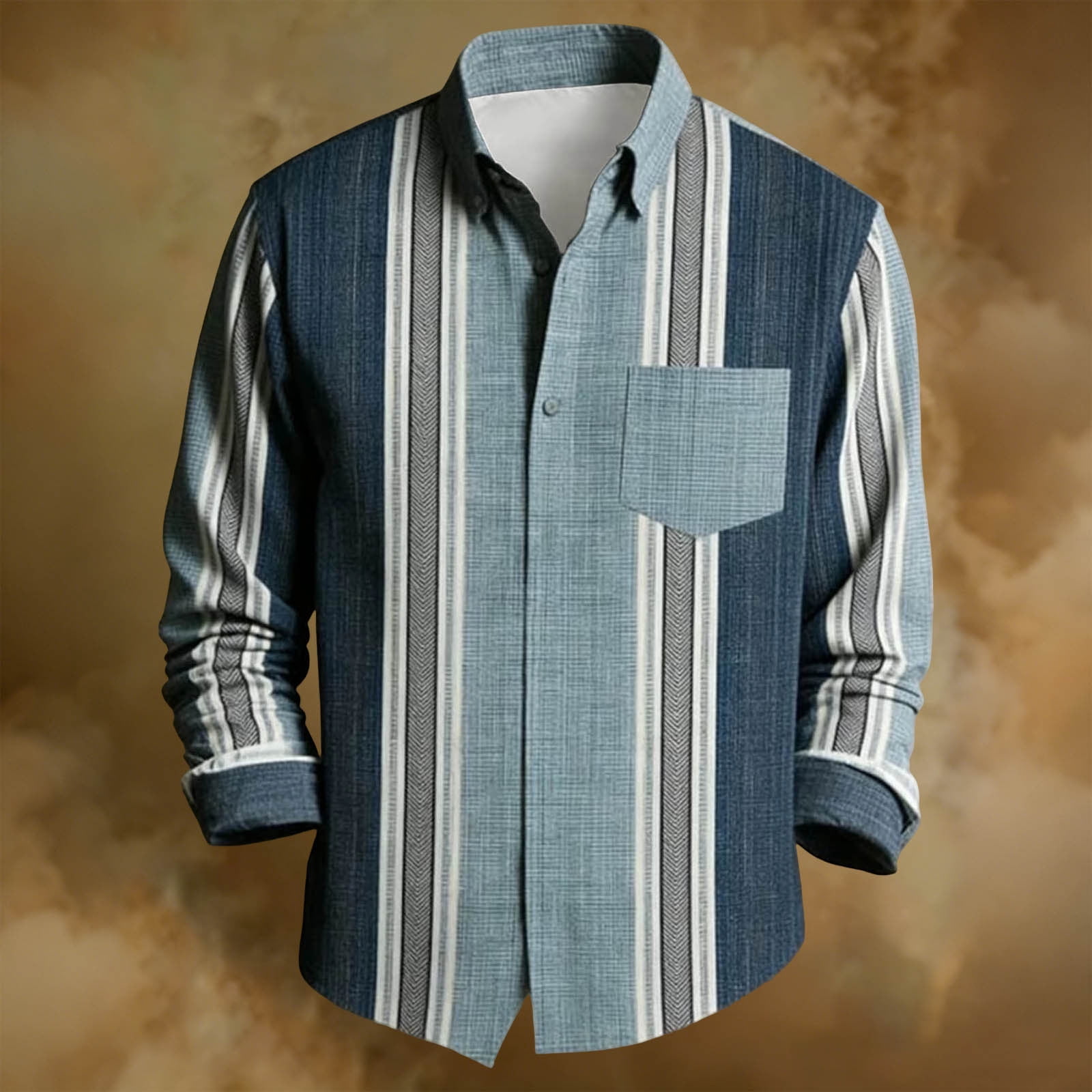 Ceisia Men's Red-Blue Wave Print Shirt | Stretchy Slim Long-Sleeve ...