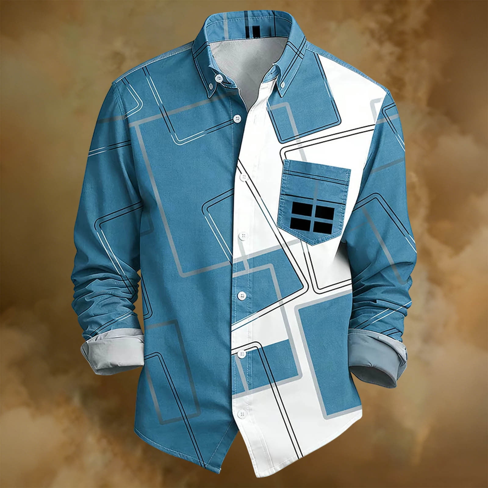 Ceisia Men's Red-Blue Wave Print Shirt | Stretchy Slim Long-Sleeve ...