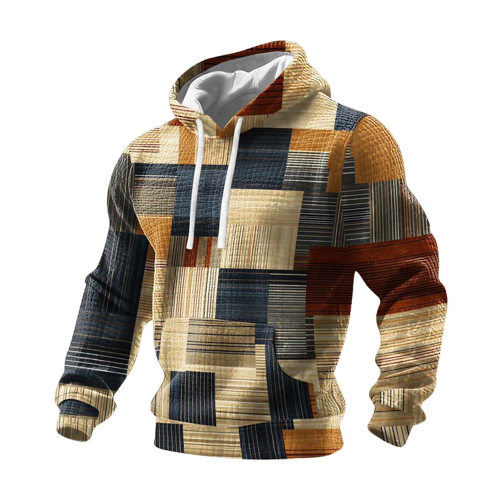 Ceisia Men's Regular-Fit Ethnic Print Quilted Hooded Sweatshirt (Beige ...