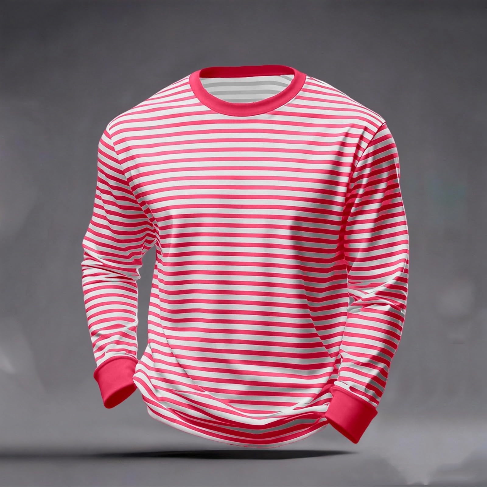 Ceisia Men's Regular Fit Horizontal Stripe Long Sleeve Round Neck ...