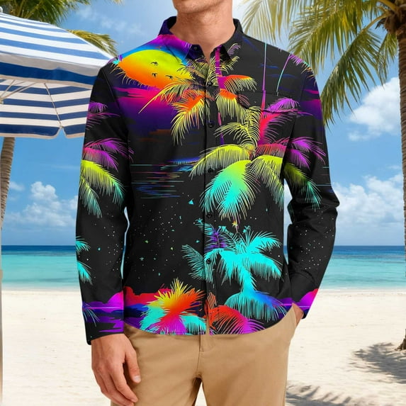 Ceisia Men's Regular-Fit Tropical Plant Print Long-Sleeve Button-Down ...