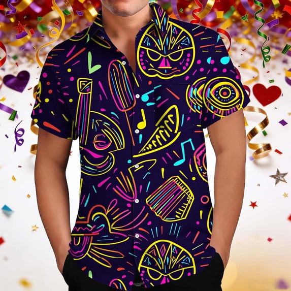 Ceisia Men's Regular Loose Short-Sleeve Mardi Gras Themed Shirt ...