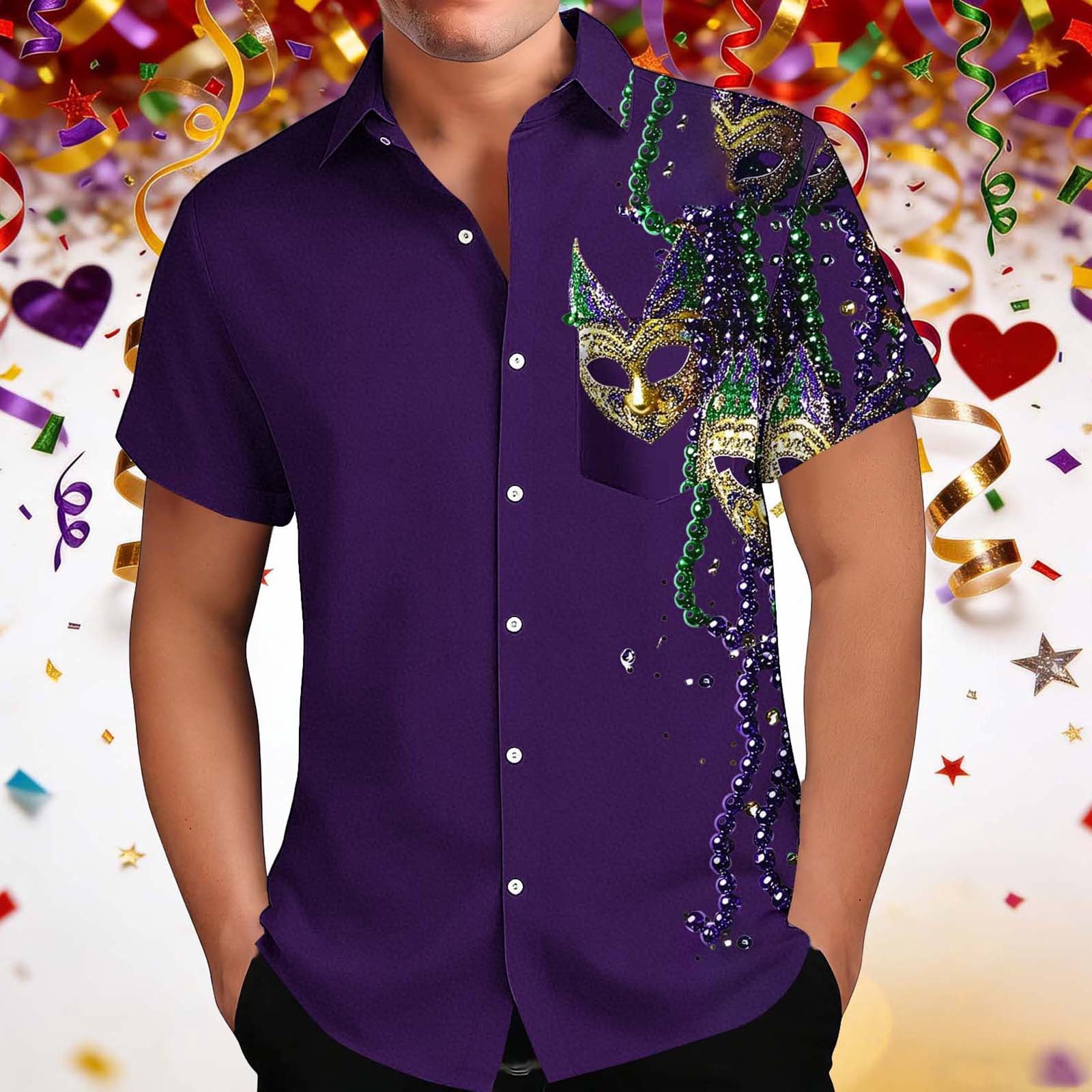 Ceisia Men's Regular Loose Short-Sleeve Mardi Gras Themed Shirt ...