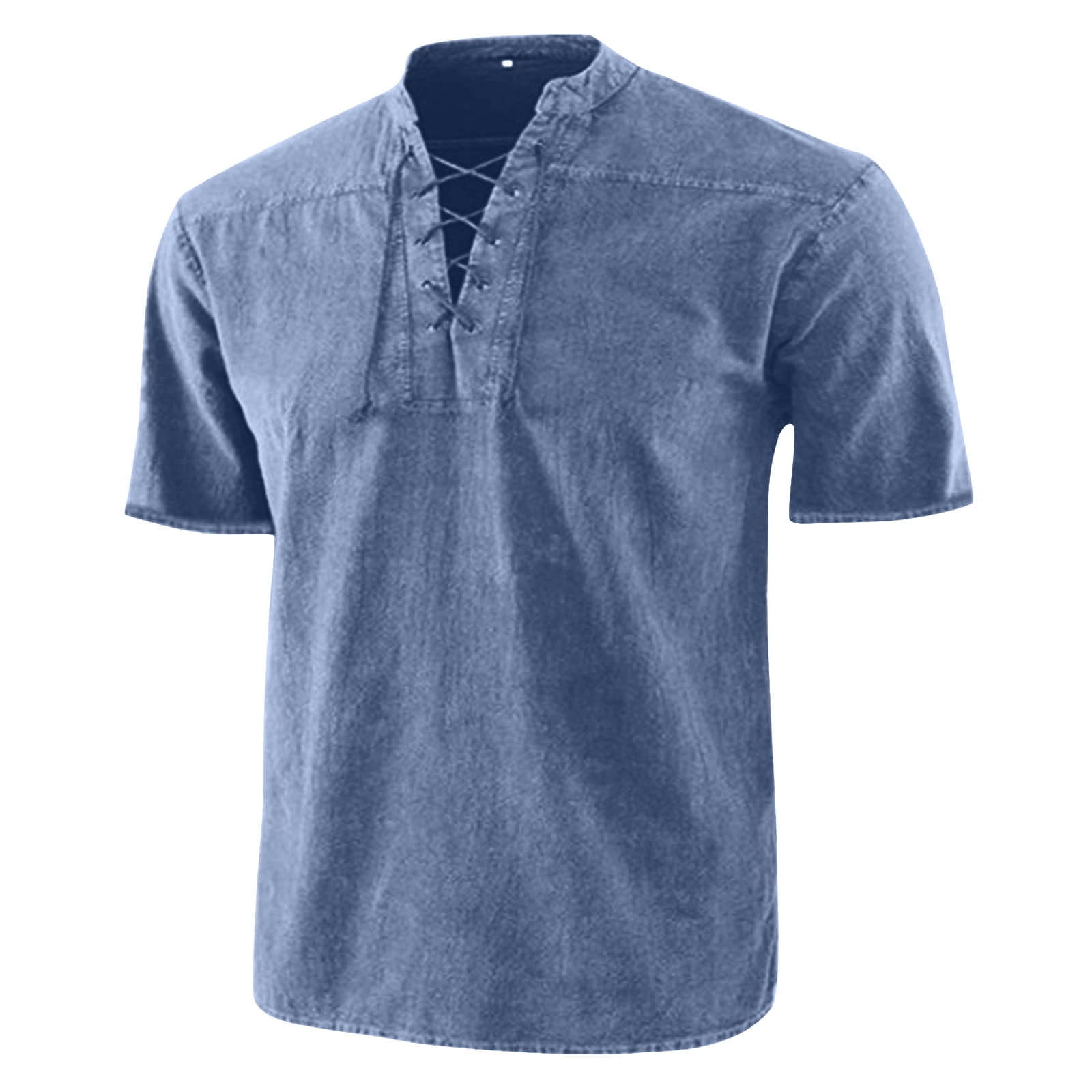 Ceisia Men's Regular Straight Short Sleeve Henley Top Lace-Up V-Neck ...