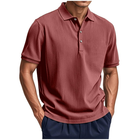 Ceisia Men's Regular Straight Short Sleeve Polo Shirt Ribbed Texture ...