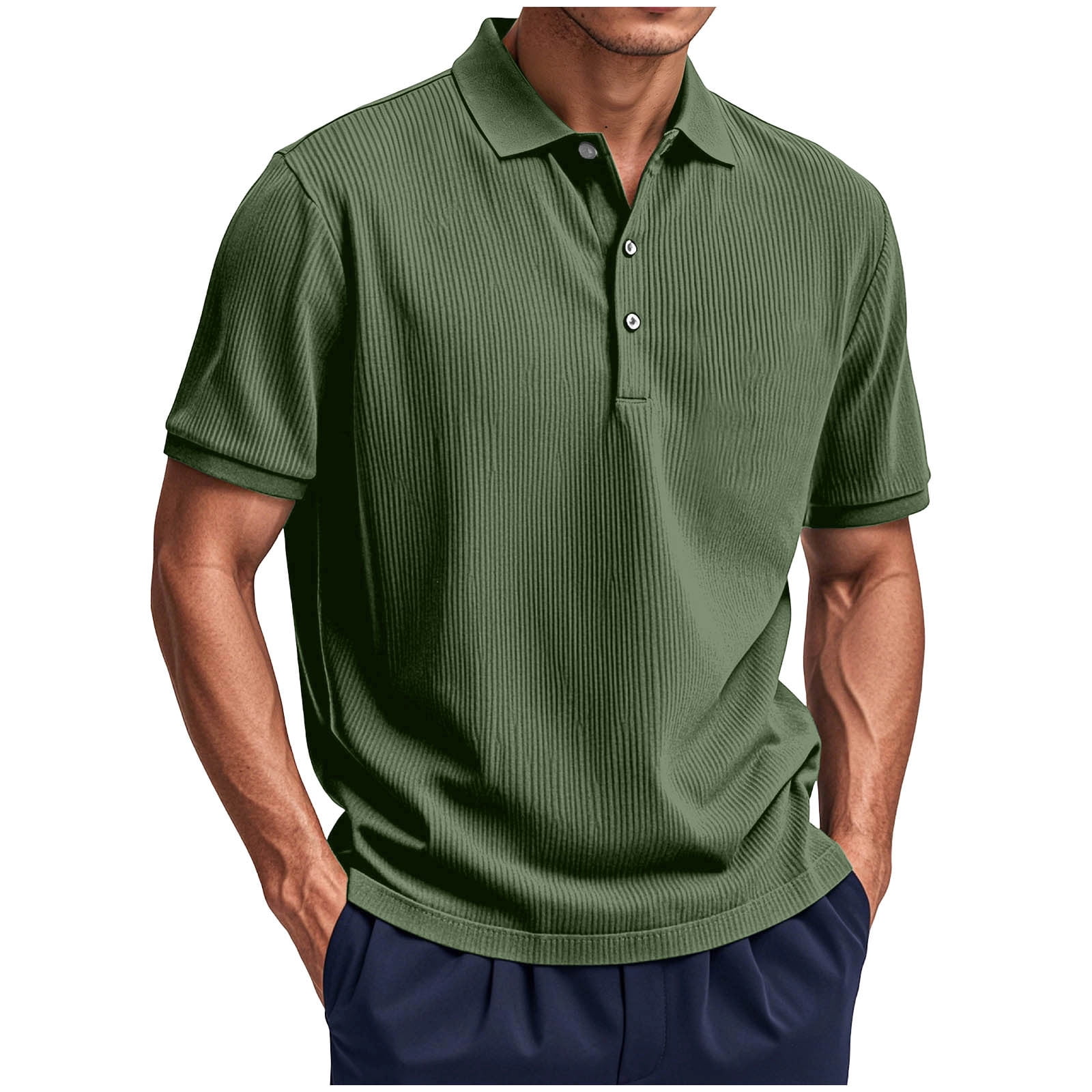 Ceisia Men's Regular Straight Short Sleeve Polo Shirt Ribbed Texture ...