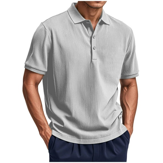 Ceisia Men's Regular Straight Short Sleeve Polo Shirt Ribbed Texture ...