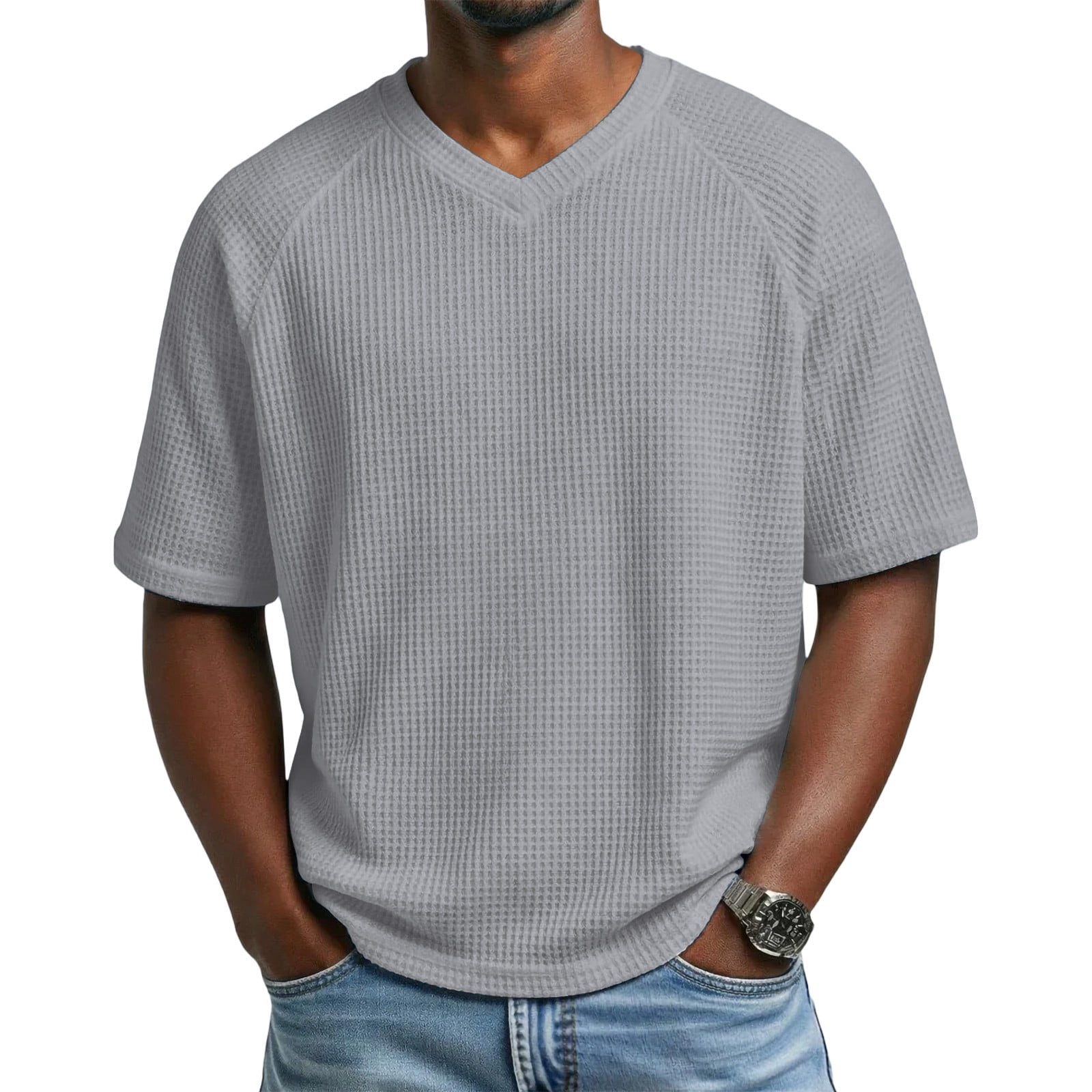 Ceisia Men's Relaxed Fit Waffle Knit V-Neck T-Shirts, Breathable ...