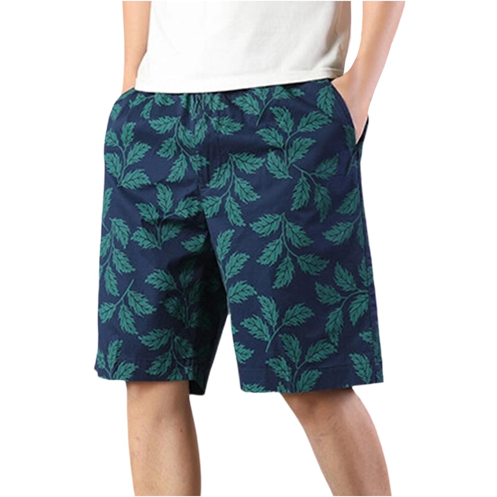 Ceisia Men's Relaxed Plant Print Gift Cotton Casual Shorts Soft Retro ...