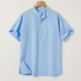 Ceisia Men's Shirt | Loose Stand Collar Short Sleeve Cotton-Linen Shirt ...